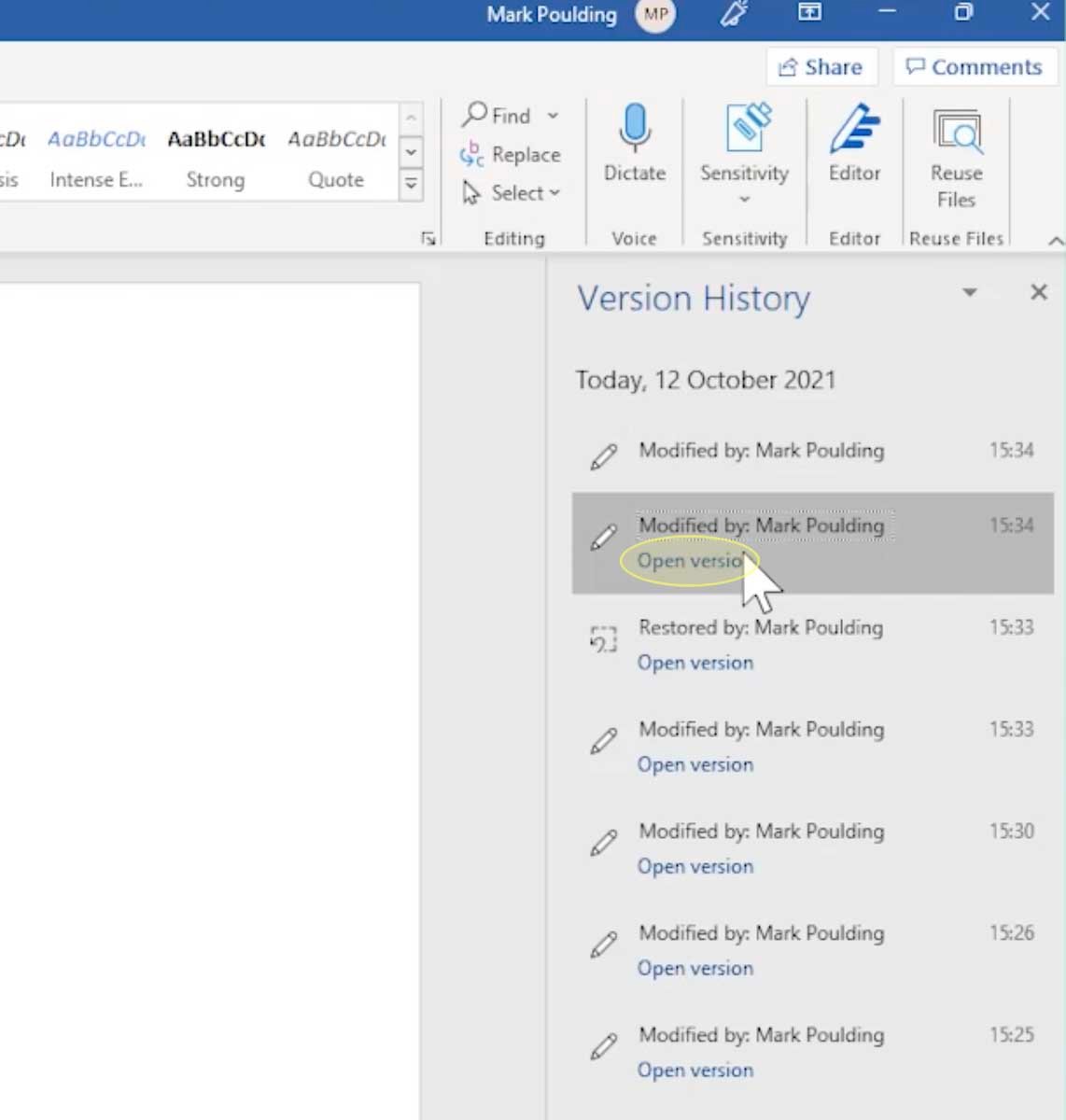 Guide to Autosave & Version History: restoring previously saved file ...